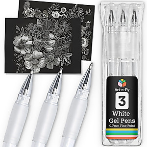 White Gel Pen for Artists 0.7mm Fine Point - Smudge-resistant White Pen for Art Drawing, Sketching & Writing (3pack) - White Ink Pen Highlight Fineliner - Archival Gel Ink - Opaque on Black Paper