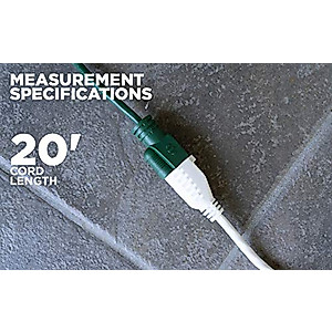 Woods Light Duty Extension Cord, 20Ft, 16 Gauge, 3 Conductor, Landscape and Patio Cord, SJTW, White, 23528801