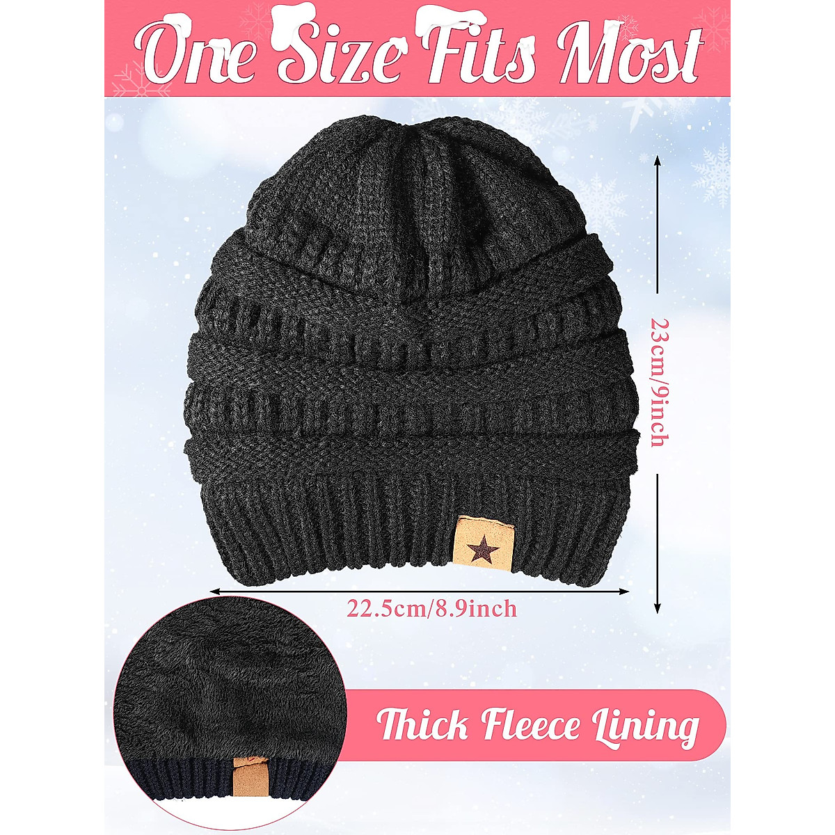 6 Pcs Winter Hats Gloves Set, 3 Pcs Winter Knitted Hats and 3 Pairs Warm Touchscreen Gloves for Women and Men Outdoor (Black, Gray, White)