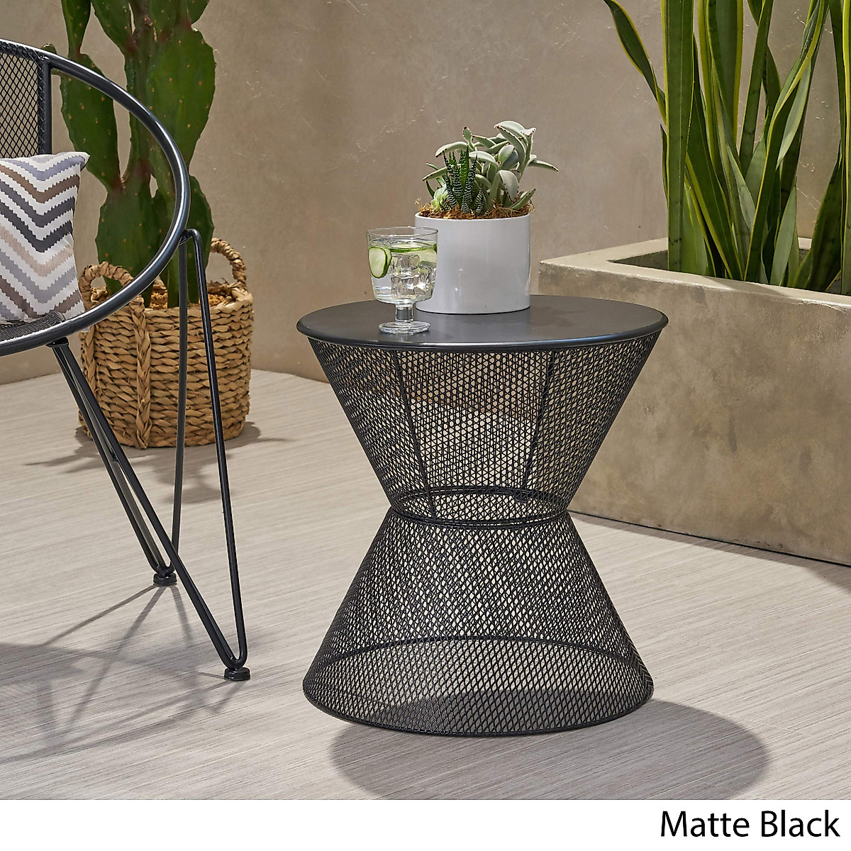 GDFStudio Modern Outdoor Iron Side Table, Matte Black