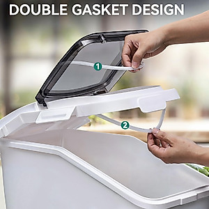 YITAHOME 65L/117lbs Large Ingredient Storage Bins, Commercial 11.4+5.8 Gal Rice Flour Storage Container, Organizer Storage Bin with Measuring Cup, Scoop and Wheels for Kitchen, White & Black Lid