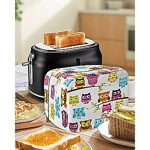 Toaster Cover, 2 Slice Toaster Cover Colorful Cartoon Owls Kitchen Small Appliance Covers, Dust and Machine Washable Bread Maker Cover (12w X 7.5d X 8h)