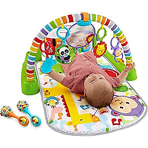 Fisher-Price Baby Playmat Deluxe Kick & Play Piano Gym & Maracas With Smart Stages Learning Content, 5 Linkable Toys & 2 Soft Rattles [Amazon Exclusive]