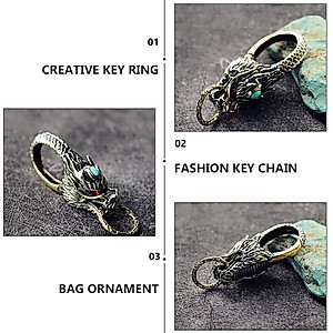 VALICLUD Dragon Head Keychain Vintage Feng Shui Chinese Dragon Bead Key Ring Good Luck Key Holder Car Purse Bag Charm Pendent for Safely Wealth Porsperity Success