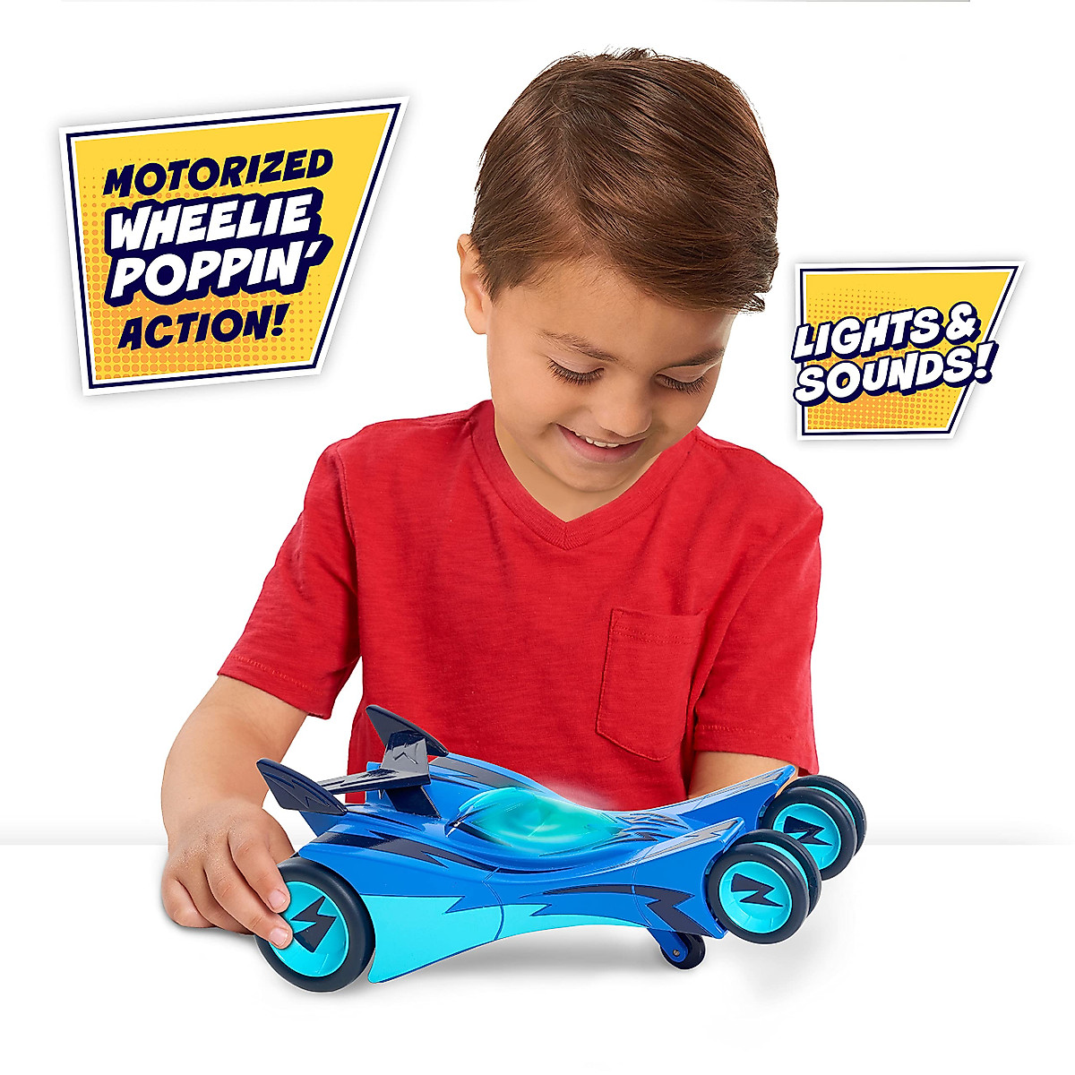 PJ Masks Pop-A-Wheelie Cat-Car, PJ Masks Vehicle with Lights and Sounds, Kids Toys for Ages 3 Up by Just Play