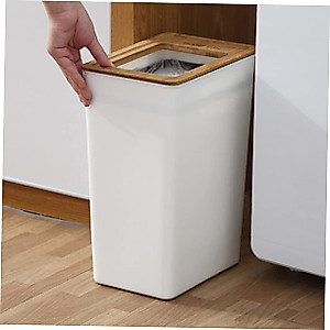 ABOOFAN Kitchen Garbage Cans Japanese Fair Pitcher Storage Bucket Strawberry Decor Bathroom Bin Wood Garbage Container Bin Trash Can Home Decor Trash Basket Wooden Bamboo Cover Desk Office