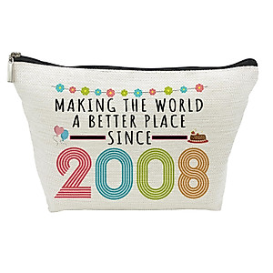 16th Birthday Gifts for Girls, Funny 16 Year Old Gift Makeup Bag, 2008 16th Birthday Makeup Bags for Her, Teens, Sister, Daughter, Niece, Granddaughter, Making The World a Better Place Since 2008