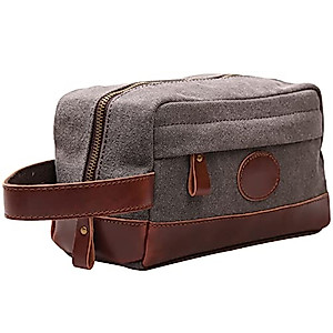 IBLUE Toiletry Bag Leather and Canvas Travel Dopp Kit Bathroom Shaving Organizer for Men&Women Travel Accessories,B03 (BLACK)