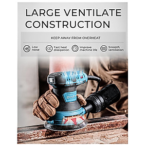 Dong Cheng 5” Random Orbital Sander, 3.0 Amp 12000OPM, 6 Variable Speed Electric Sander Kit with 10pcs Sandpapers & detachable Dust Collector, for Woodworking/Sanding/Polishing