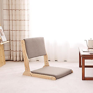 Tatami Chair Accent Furniture, Foldable Meditation Floor Chair, Folding Floor Chairs Seat, Portable Japanese Legless Chair, Back Rest Chair with Cushion, Wood Grey