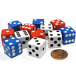 Set of 12 Six Sided 16mm D6 Dice - Patriotic USA 4 Each of Red White & Blue by Koplow Games