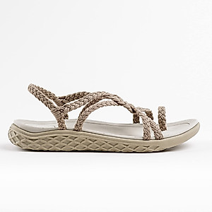 Plaka Explore Walking and Hiking Sandals for Women | Comfortable Summer Sandal with Arch Support | Waterproof Comfy Sandals for Travel, Beach or Poolside | Brazilian Sand | size 9