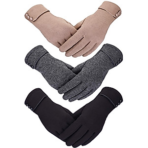Patelai 3 Pairs Womens Gloves Winter Touchscreen Texting Phone Windproof Gloves Fleece Lined Cold Weather Warm Gloves (Black, Gray, Khaki)