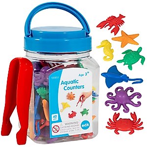 edxeducation-13151 Aquatic Counters - Mini Jar Set of 42 - Learn Counting, Colors, Sorting and Sequencing - Math Manipulative for Kids