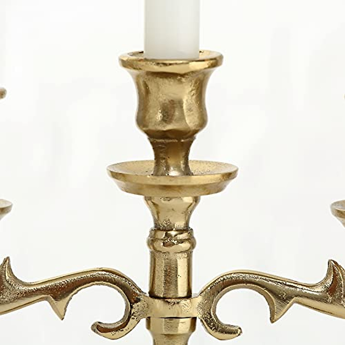 WHW Whole House Worlds Hamptons Three Arm Gold Candelabra, Hand Crafted of Aluminum, 10.25 Inches High, Weighted