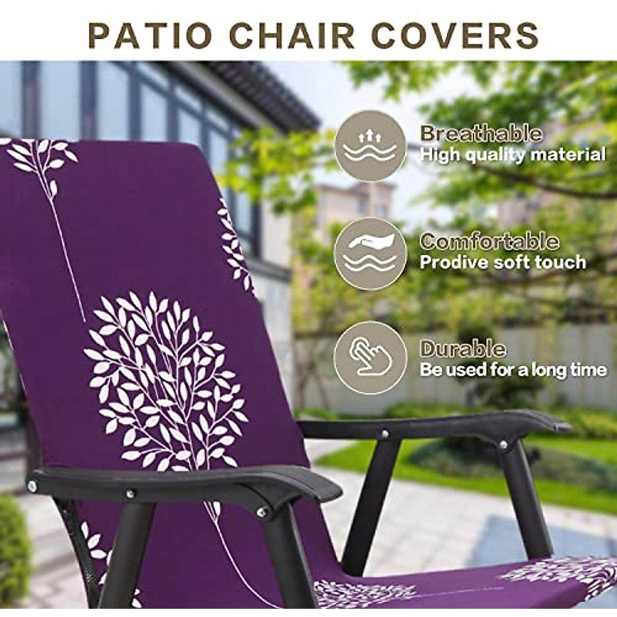 Deisy Dee Patio Dining Chair Covers, Outdoor Steel Sling Folding Chair Covers, Garden Metal Chair Covers (1, Purple Tree)