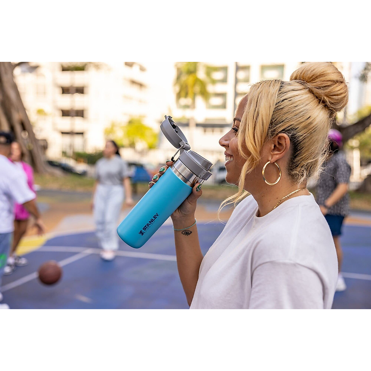 Stanley Quick Flip GO Water Bottle 24 OZ | Push Button Lid | Leakproof & Packable for Travel & Sports | Insulated Stainless Steel | BPA-Free | Pool