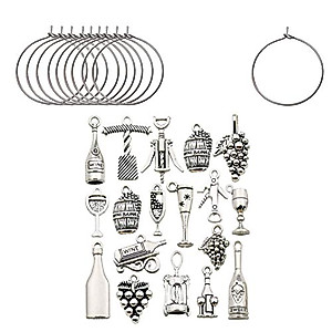 WOCRAFT 50 Sets Craft Supplies Wine Glass Charms Markers Wine Tasting Party Decoration Supplies Gift with 25mm Strong Stainless Steel Wine Glass Charm Rings (M307+10575)