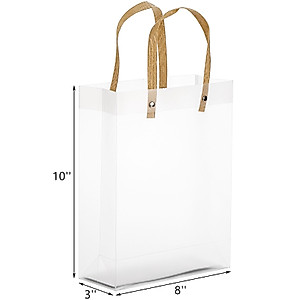 Cididu 40 Pieces Clear Gift Bags with Handles, White Frosted PVC Candy Bags Halloween Christmas, Reusable Translucent Wrap Tote Boutique Bags for Wedding Shopping Party 8''x3''x10'', Tear Resistant