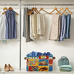 Storage Bins Vintage Music Instrument Storage Basket Collapsible Cube Rectangle with Handle Storage Box for Shelves Home Office Closet 2 Pack