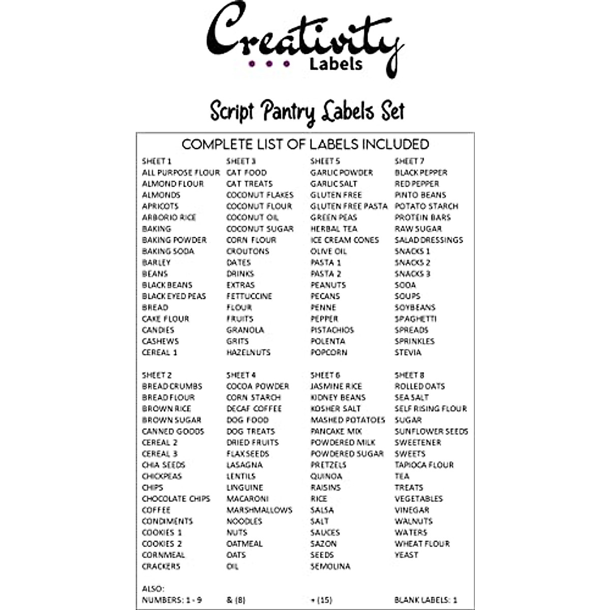 168 Pantry Labels for Food Storage Containers, Black Text Printed on Clear Waterproof Labels, Household Stickers + Numbers, Water Resistant, Organization for Kitchen Jars and Canisters & Storage Bins