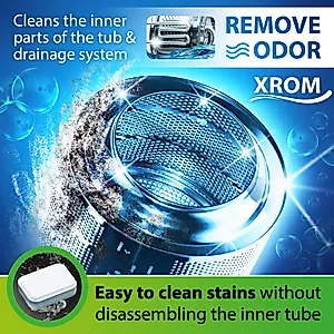 XROM Plant Based, Washer Cleaner 3 in 1 Formula, Removes Odors, Limescale & Detergent Build-Up, Removes Hard Water Stains, For Front and Top Load, 6 Per Pack (Original)