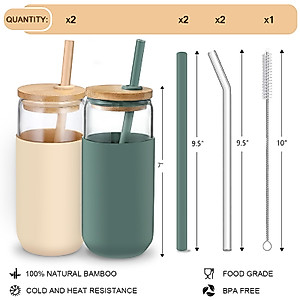 20oz Beer Can Shaped Glass Cups with Bamboo Lids, Straws, and Protective Sleeves - For Water, Tea, Iced Coffee