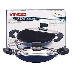 Tabakh by Vinod Appachetty Non Stick Appam Pan with Stainless Steel Lid, 215mm, Black