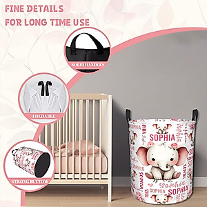 Custom Elephant Laundry Baskets,Personalized Elephant Gifts,Customize Baby Name Laundry Hamper for Kids Boys Girls Adults,Collapsible Clothes Storage Organizer,One Size