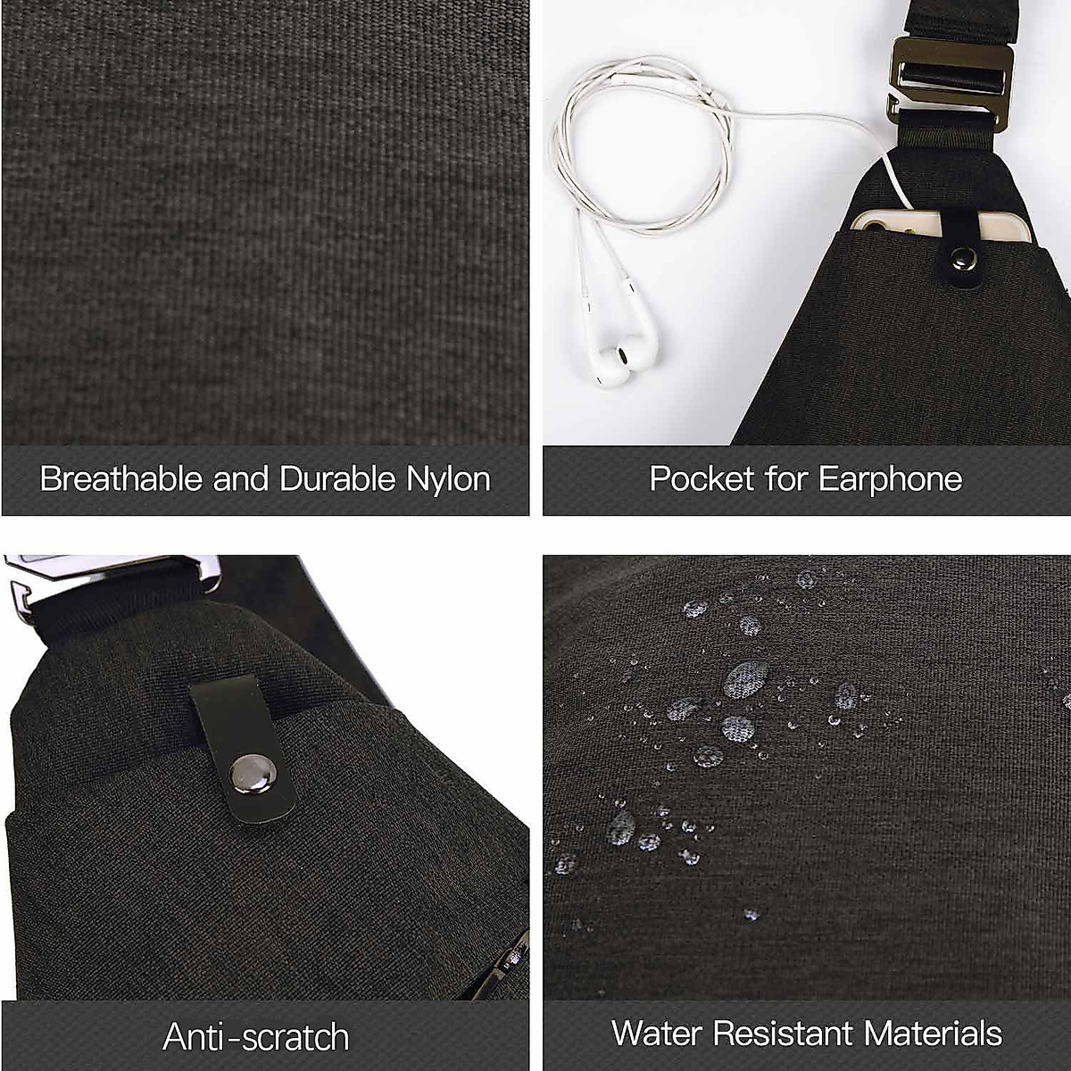 VADOO Sling Bag - Anti-theft Crossbody Shoulder Bag for Men and Women (Black)