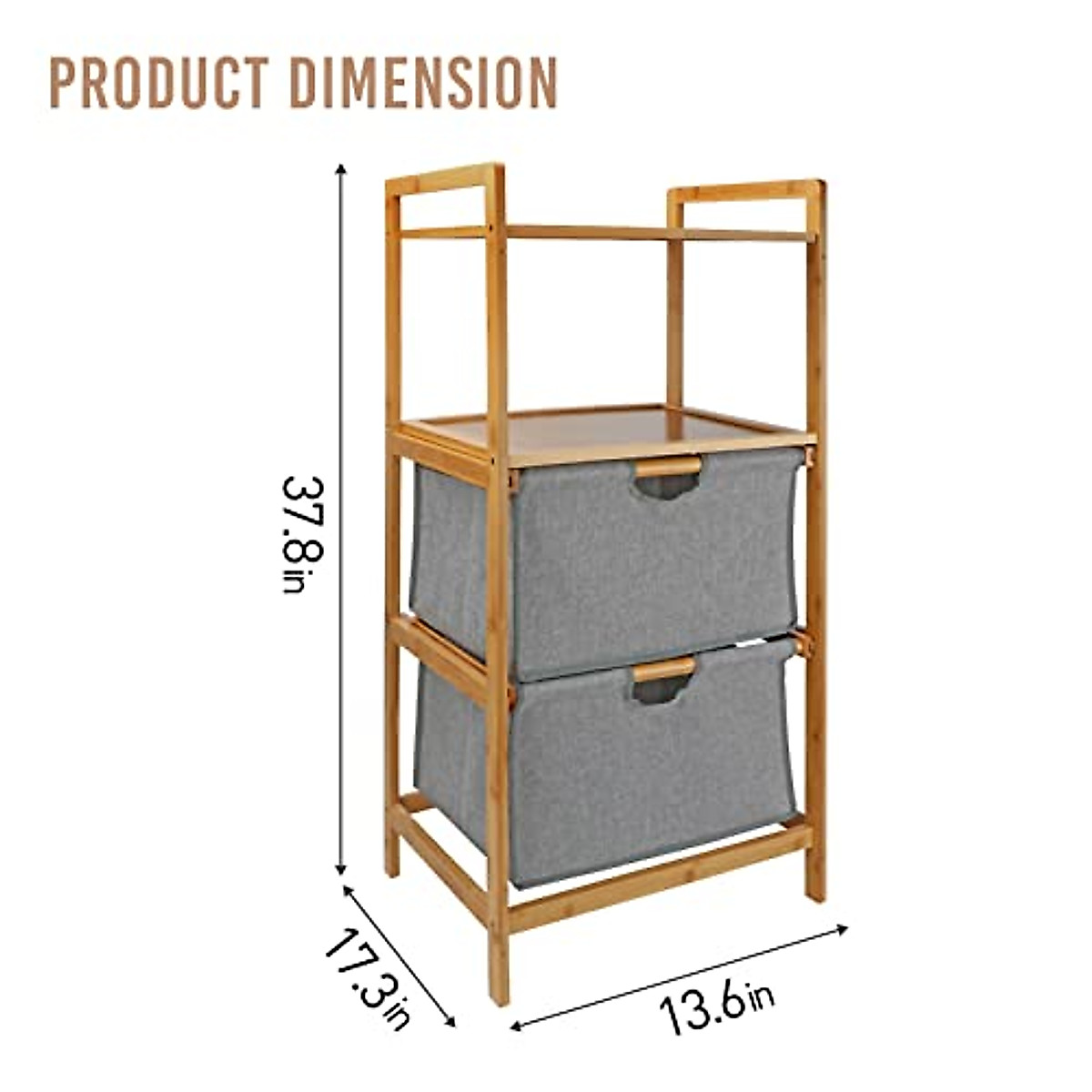 BIGTREE 4 Tiered Fabric Dresser Storage Tower with 2 Linen-Like Design Drawer, Made of Natural Bamboo and Imitation Linen Organizer Unit for Living Rooms, bedrooms, hallways, entrances, Closets, etc