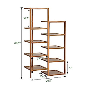 MoNiBloom Shoe Rack for Entryway, Bamboo Vertical Double Row Shoe Storage Space Saving Shoe Organizer for Small Spaces Corner Bedroom (10 Shelves, Brown)
