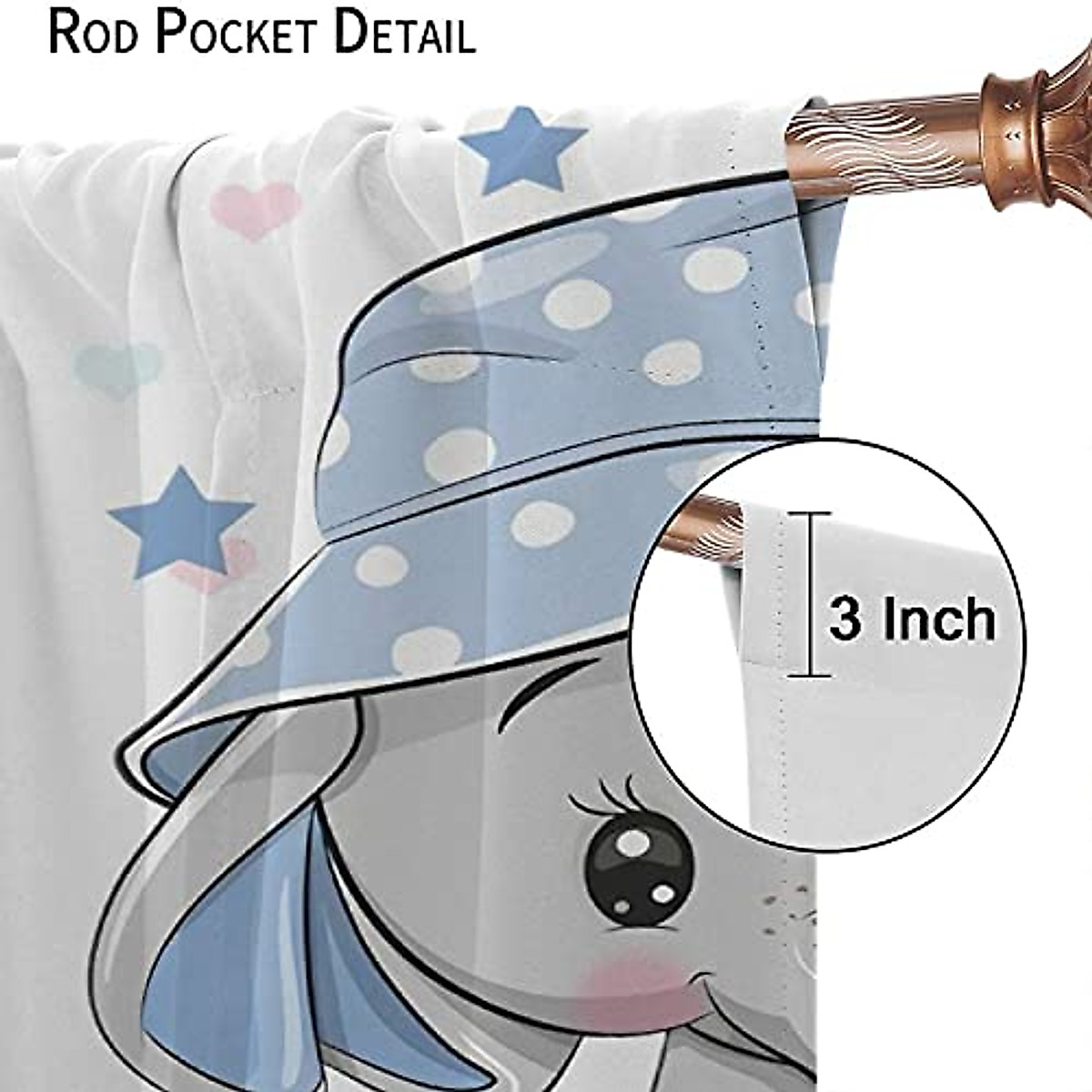 Denruny Cartoon Cute Elephant Curtain Nursery Baby Elephant with Blue Hat Windows Drapes for Nursery Room Kids Room Gifts for Boys and Girls Rod Pocket 2 Panels 63L x 21W
