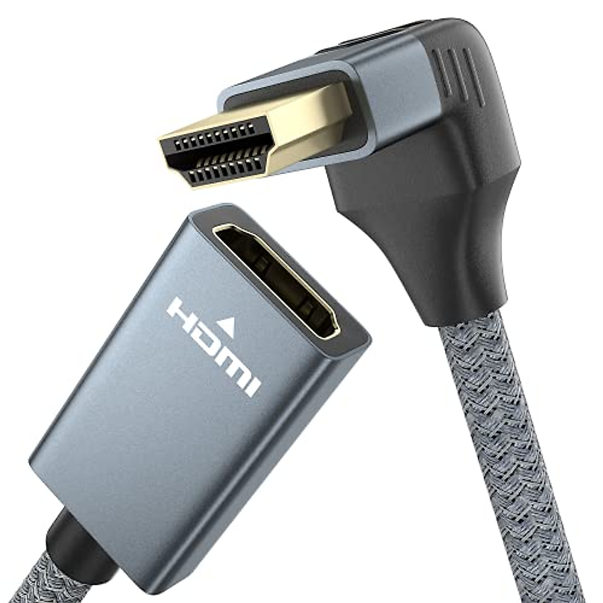 ULT-WIIQ 90 Degree HDMI Extension Cable, 4K HDMI Male to Female Nylon Braided Right Angle Extender Cable, Support 4K@60Hz, 3D, HDCP 2.2 & HDR for HDTV, PS5, PS4, Xbox One, Blu-ray Player, 1FT