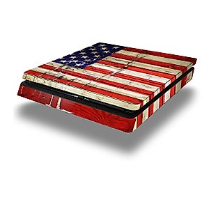 Vinyl Decal Skin Wrap compatible with Sony PlayStation 4 Slim Console Painted Faded and Cracked USA American Flag (PS4 NOT INCLUDED)