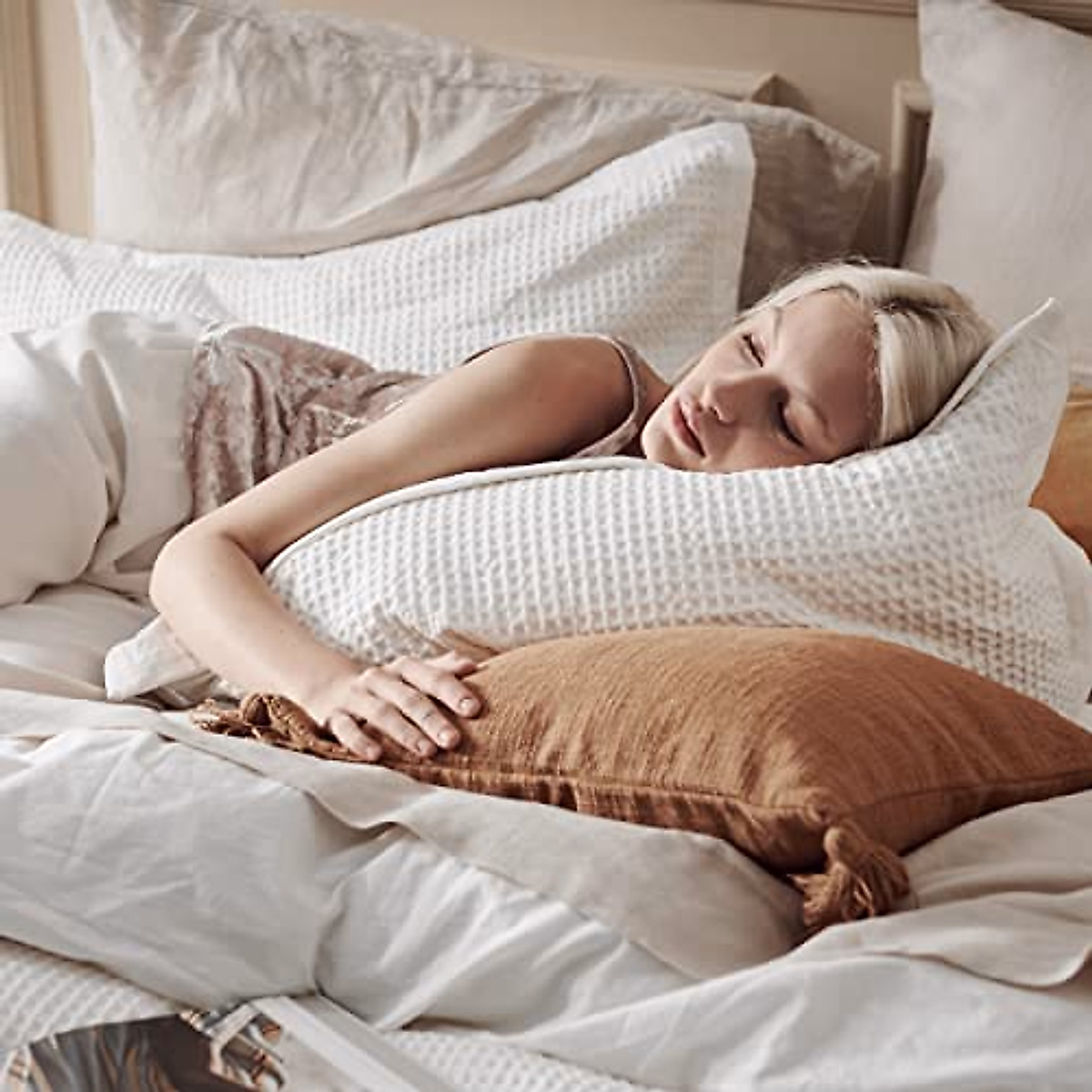 Bedsure Cotton Duvet Cover Twin - 100% Cotton Waffle Weave Coconut White Duvet Cover Twin Size, Soft and Breathable Twin Duvet Cover Set for All Season (Twin, 68"x90")