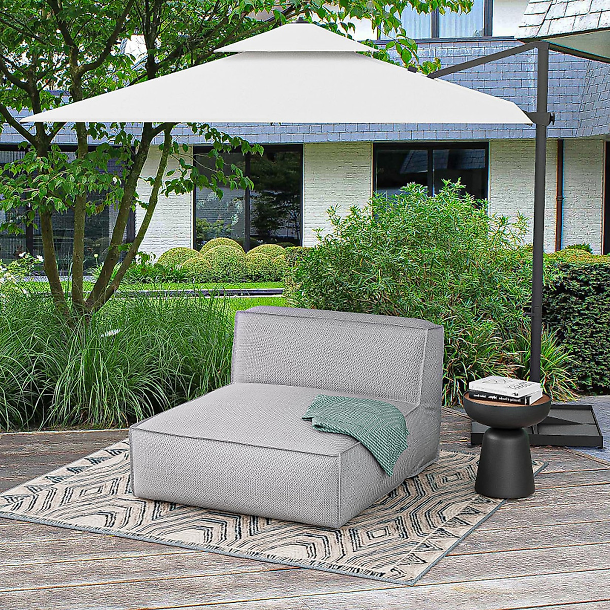 Patio Furniture Bean Bag 2 Person Chaise Lounge Chair Outdoor Middle Chair Reclining Chair Garden Pool Lounge Chairs Sunbathing Recliners Beach Lounge Chair Sunbed (light gray, 2 person lounge chair)