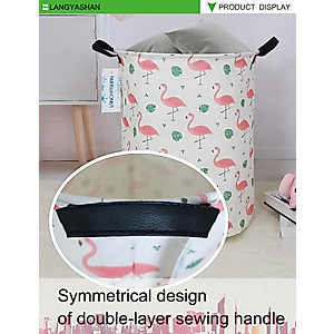 LANGYASHAN Laundry Basket Canvas Fabric Collapsible Organizer Basket for Storage Bin Toy Bins Gift Baskets Bedroom Clothes Children Nursery Hamper (Round Flamingo)