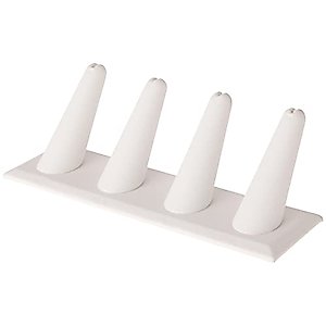 Plymor White Faux Leather Ring Finger Display, Four on Rectangular Base, 6" W x 2.125" D x 2.5" H