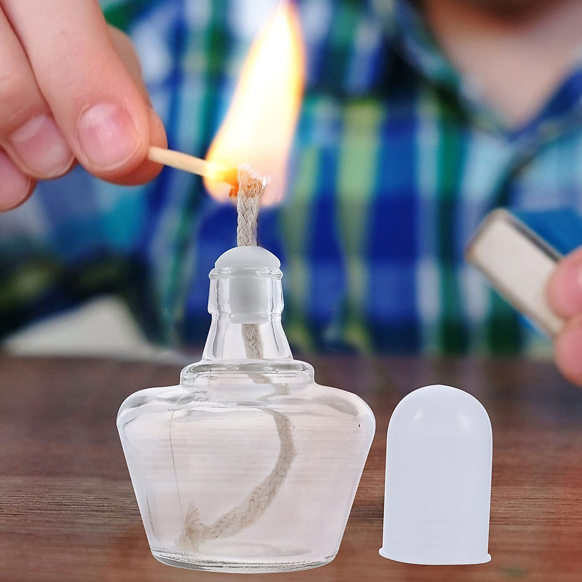 18pcs Lamp Accessories Wick Ceramic Holder Tiki Torch Wicks Oil Lantern Caps Burner Kit Tiki Torch Wick Replacement Tiki Wick Rope Plastic Cap Lamps