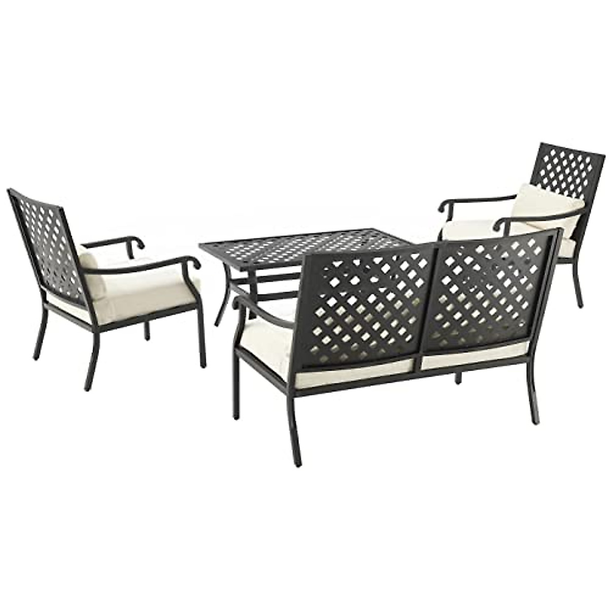 Crosley Furniture Alistair 4-Piece Outdoor Loveseat Patio Furniture Set, Conversation Sets for Porch, Deck, Matte Black with Creme Cushions