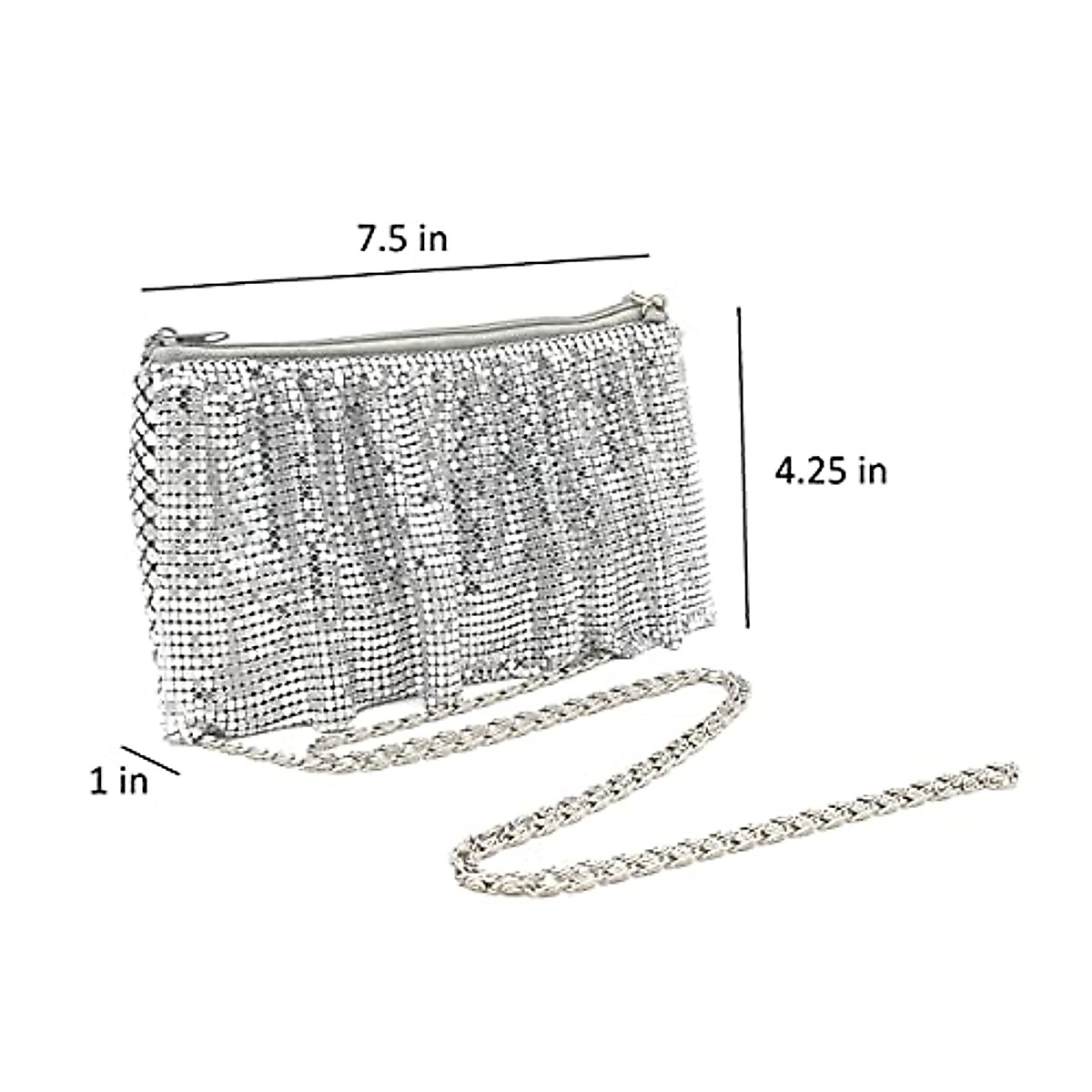Frewahmesh Women Evening Clutch Metal Mesh purses handbags with shoulder chain strap for Cocktail Party Prom Wedding (Silver)
