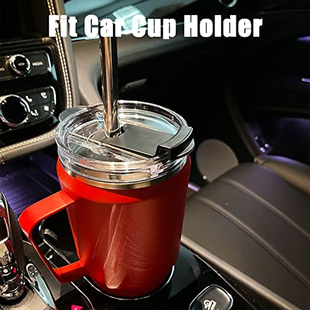 Sursip 30 oz Mug Tumbler with Screw Lid - Stainless Steel Vacuum Insulated Cup with Straw and Handle, Keeps Drinks Cold up to 24 Hours - Sweat Proof, Leak Proof, Dishwasher Safe, Car Holder (Red)