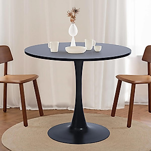FurnitureR 31.5" Round Dining Table for 2-4 People with Pedestal Base for Home Office Living Room Kitchen Leisure, Black, Tulip Style