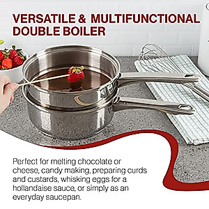 6 Cup Double Boiler Pot Set – 1.5 Quart Stainless-Steel Saucepan 2-in-1 with Vented Glass Lid – Kitchen Cookware with Measurements by Classic Cuisine