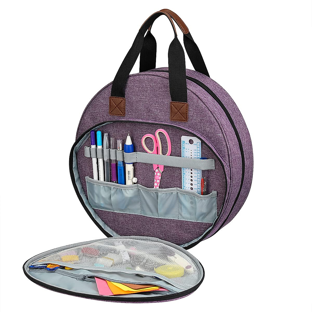 Shinyzone Cross Stitch Storage Bag Purple,Embroidery Projects Bag,Sewing Crafts Storage Tote Bag,Knitting Bags with Zipper Pockets Organiser for Embroidery Hoops,Charts and Threads