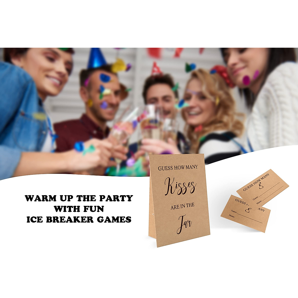 Guess How Many Kisses Are in the Jar Game-1 Standing Sign and 50 Guessing Cards, Kraft Bridal Shower Games, Baby Shower Sign, for Boys Girls Baby Shower Favors and Weddings Party Decoration-22