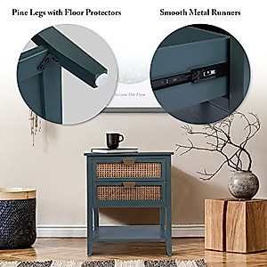PEIHONGET Nightstands with 2 Drawers, Rattan Night Stand Bedside Table End Table Standing Storage Cabinet Organizer Dresser Drawer and Shelf for Entryway, Living Room, Bedroom, Nursery(Green)