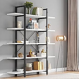 Tribesigns 5-Tier Bookshelf, Vintage Industrial Style Bookcase 72 H x 12 W x 47L Inches, White
