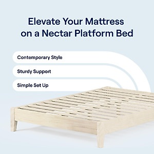 Nectar Premier Wood Platform King Bed Frame - Natural - 12” Height - Contemporary and Durable - Sturdy Wooden Slats for Support - Easy Assembly - Holds Up to 800 Pounds